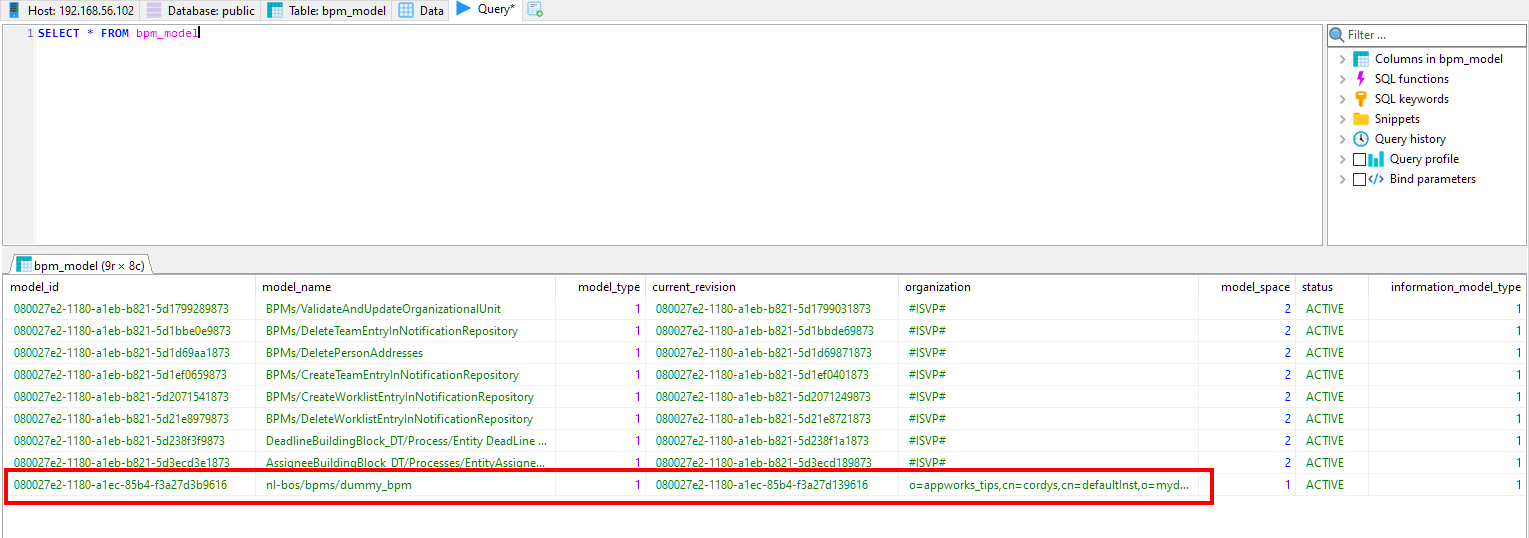 What is saved in the database for a BPM service container | OpenText ...