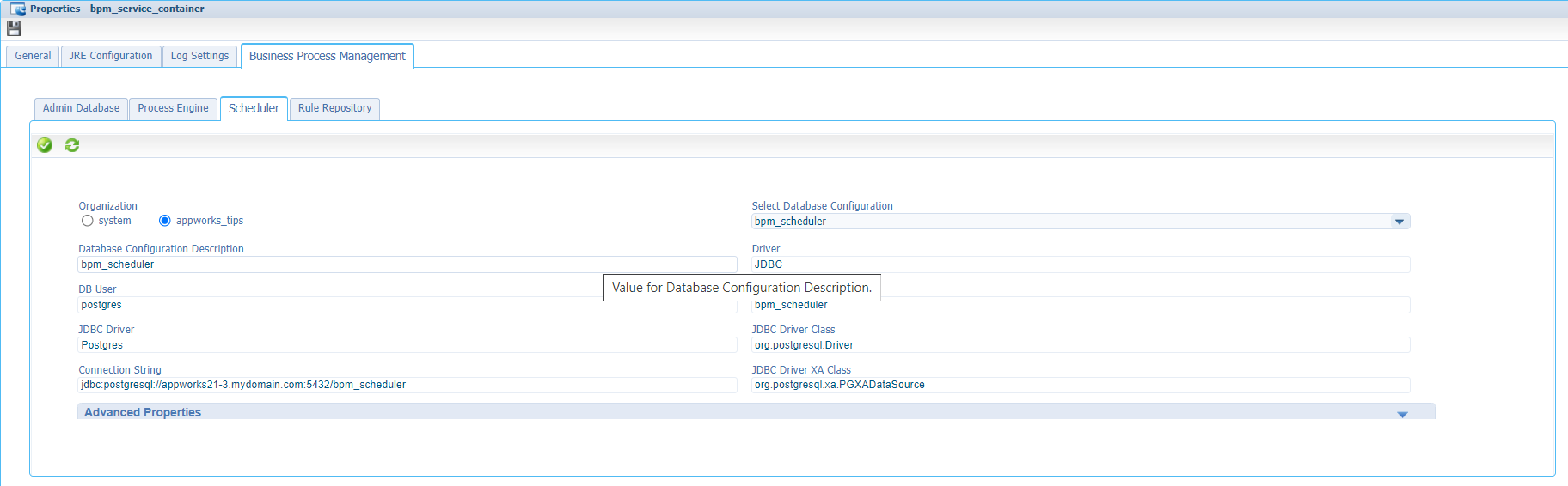 What is saved in the database for a BPM service container | OpenText ...